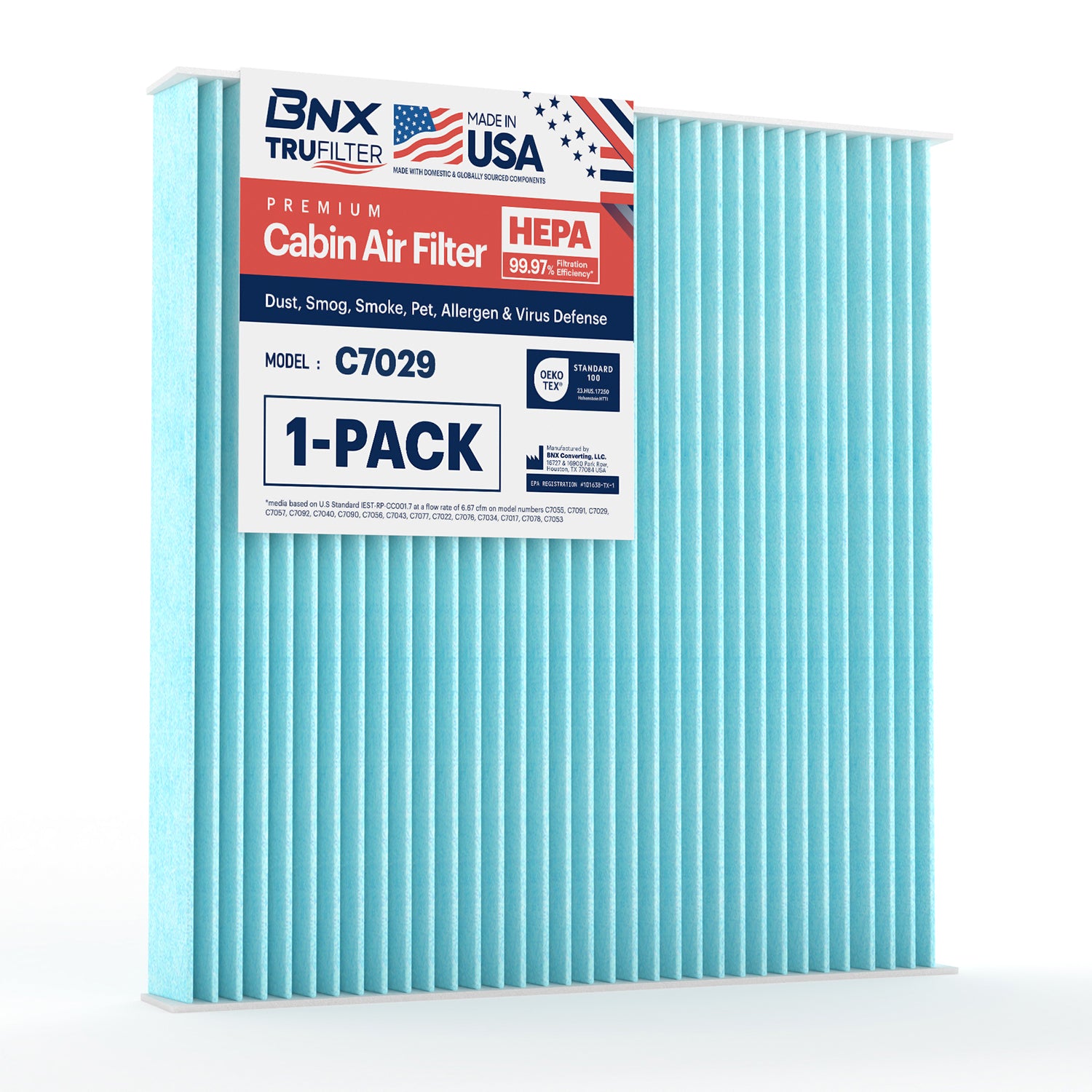 BNX TruFilter C7029 Cabin Air Filter, HEPA 99.97%, MADE IN USA, Compat – BNX-TruFilter