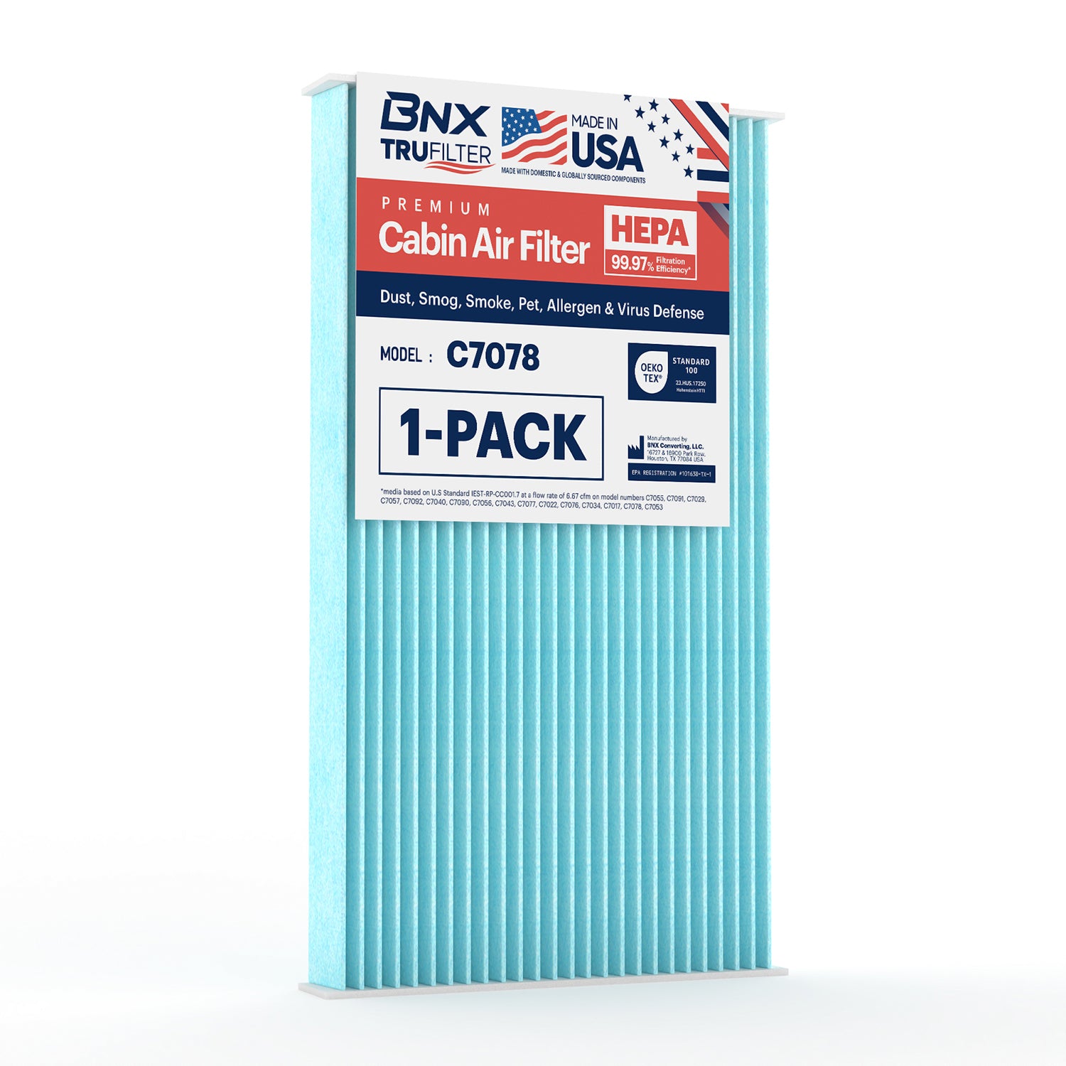 BNX TruFilter C7078 Cabin Air Filter, HEPA 99.97%, MADE IN USA, Compat – BNX-TruFilter
