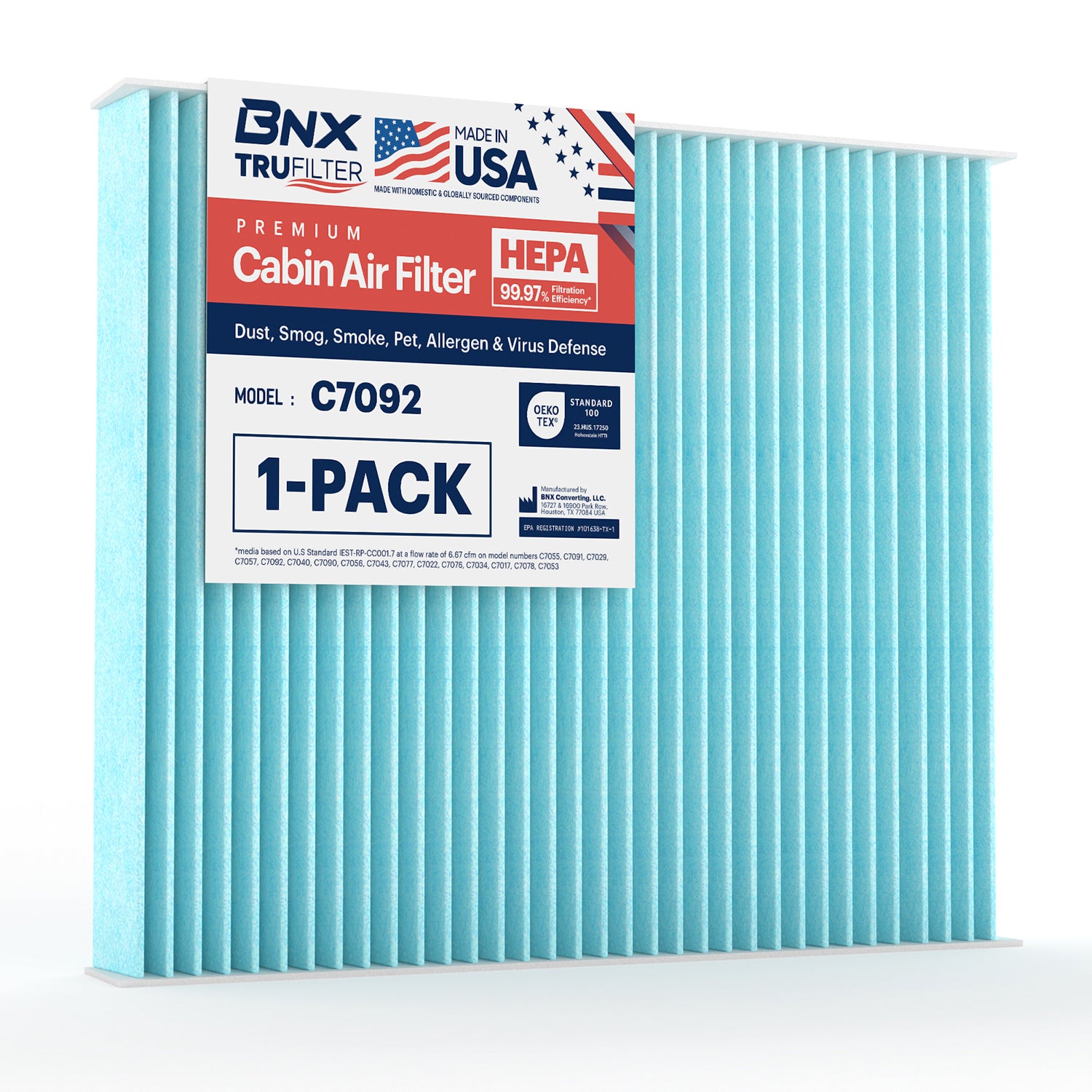 BNX TruFilter C7092 Cabin Air Filter, 99.97% HEPA, MADE IN USA Compati – BNX-TruFilter