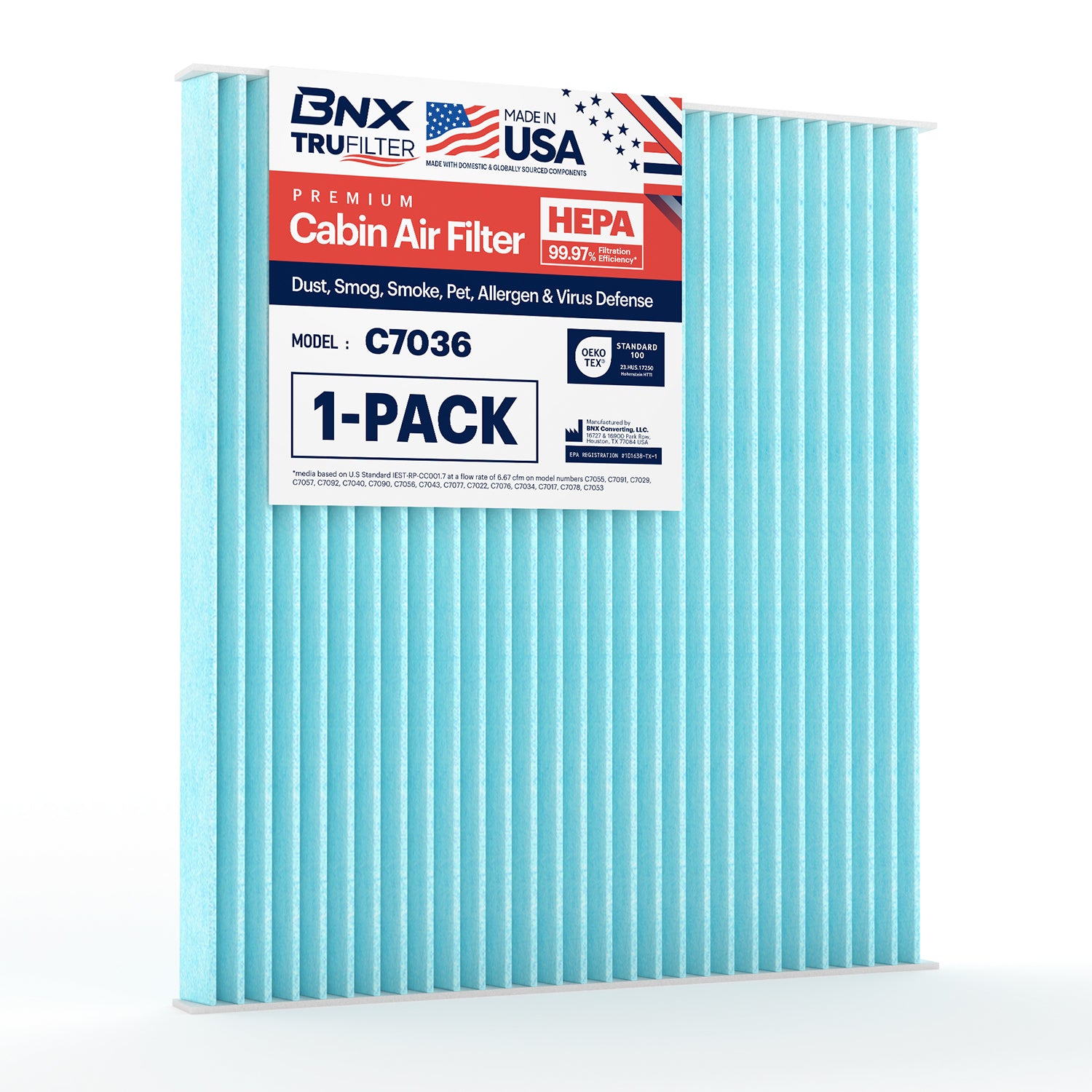 BNX TruFilter C7036 Cabin Air Filter, HEPA 99.97%, Compatible With Hyu ...